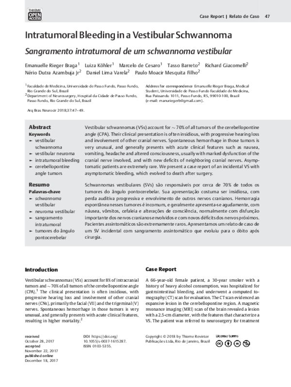 (PDF) Intratumoral Bleeding in a Vestibular Schwannoma