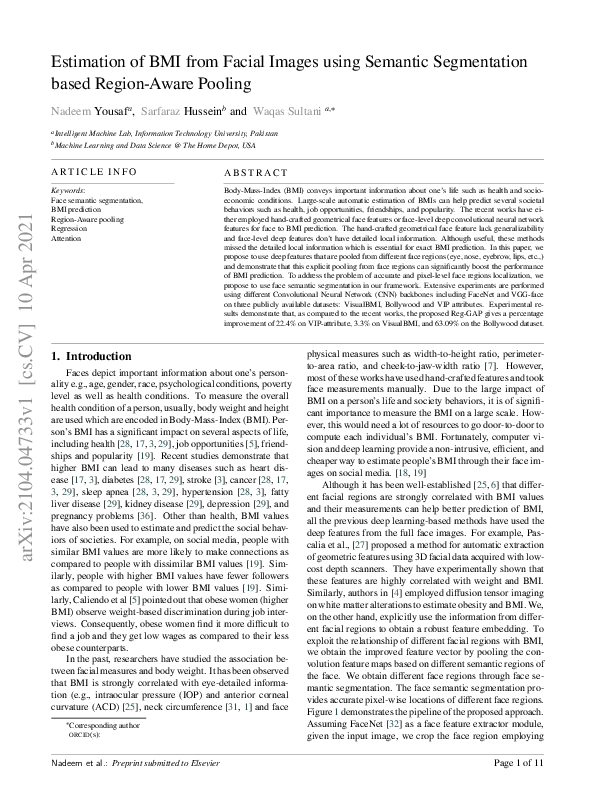 (PDF) Estimation of BMI from facial images using semantic segmentation ...