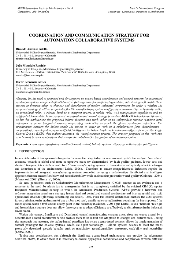 (PDF) Coordination and Communication Strategy for Automation Collaborative Systems