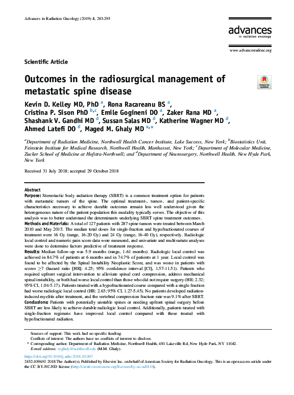 (PDF) Outcomes in the radiosurgical management of metastatic spine disease