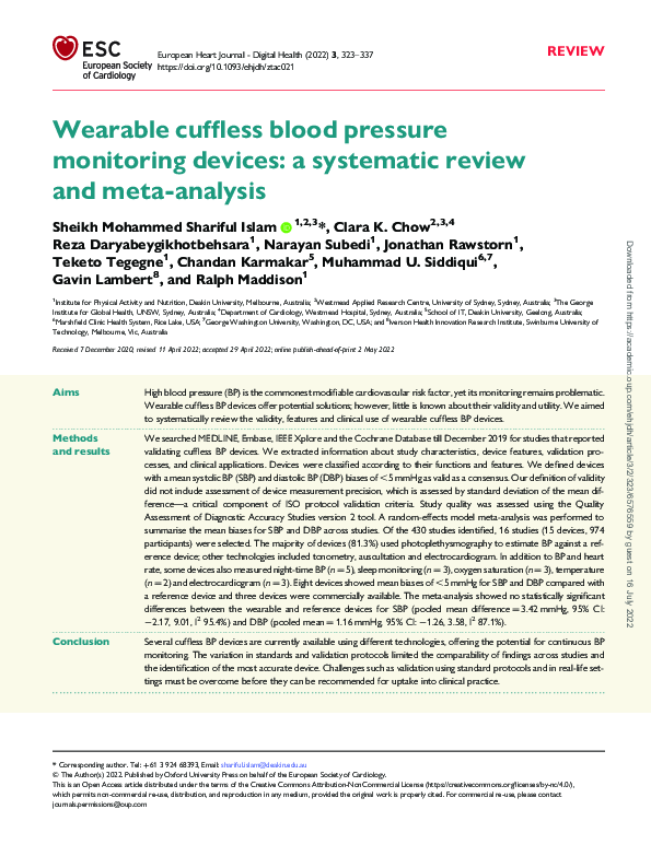 (PDF) Wearable cuffless blood pressure monitoring devices: a systematic ...