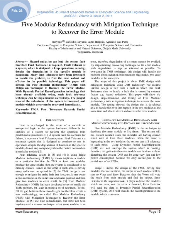 (PDF) Five Modular Redundancy with Mitigation Technique to Recover the Error Module
