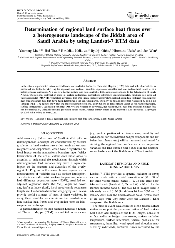 (PDF) Regional Land Surface Heat Fluxes in Jiddah, Saudi Arabia