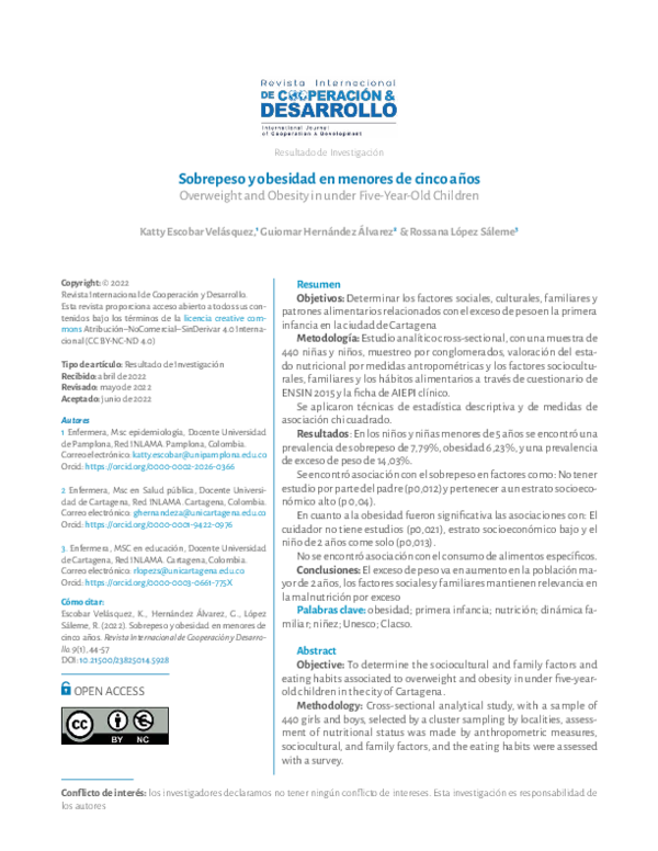 (PDF) Sobrepeso y obesidad en menores de cinco años