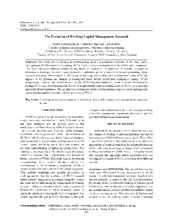 (PDF) The evolution of working capital management research