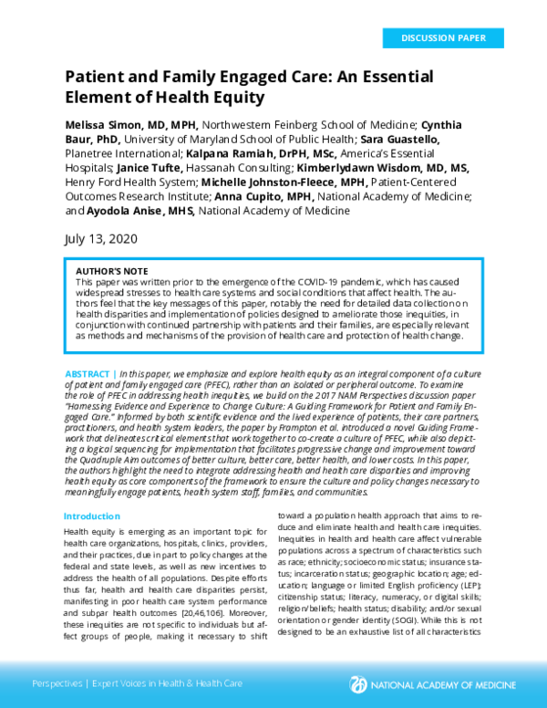 (PDF) Patient and Family Engaged Care: An Essential Element of Health ...