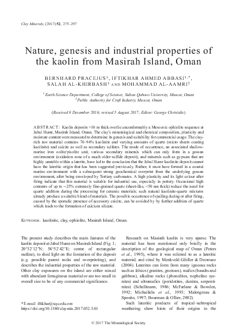 (PDF) Nature, genesis and industrial properties of the kaolin from ...