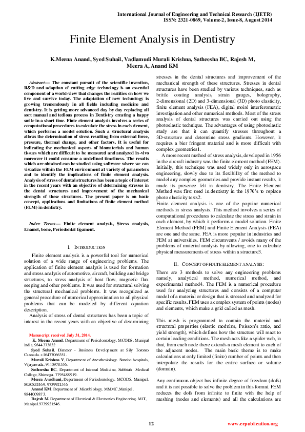 (PDF) Finite-Element Analysis in Dentistry
