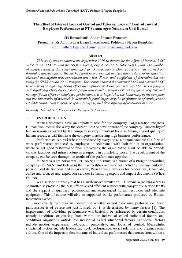 (PDF) The Effect of Internal Locus of Control and External Locus of ...