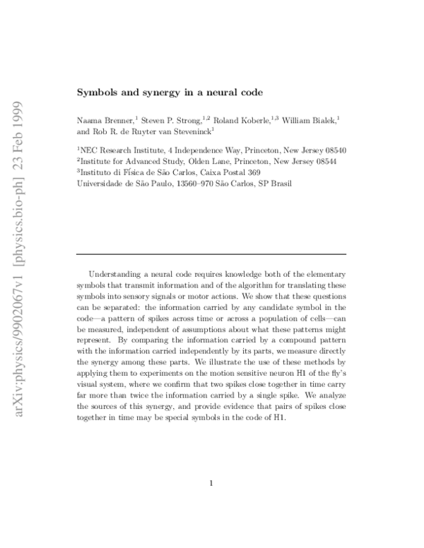 (PDF) Synergy in a Neural Code