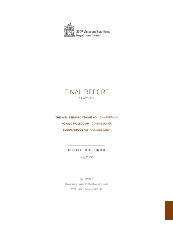 (PDF) 2009 Victorian Bushfires Royal Commission: Final Report | Susan Pascoe - Academia.edu