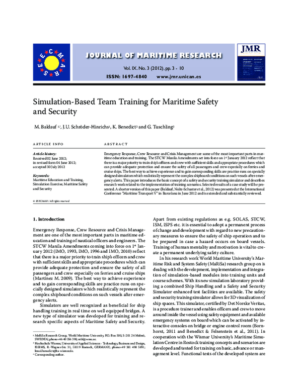 (PDF) Simulation-Based Team Training for Maritime Safety and Security