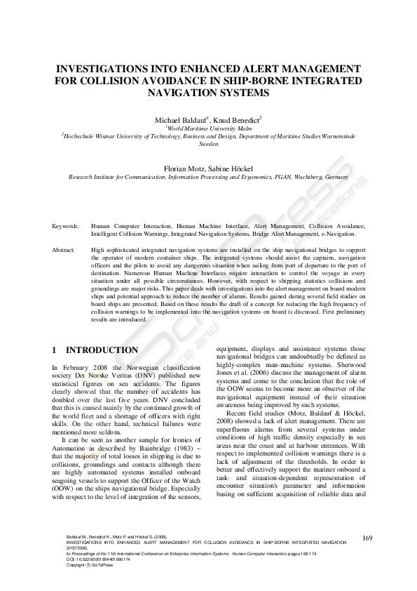 (PDF) Investigations Into Enhanced Alert Management for Collision Avoidance in Ship-Borne ...