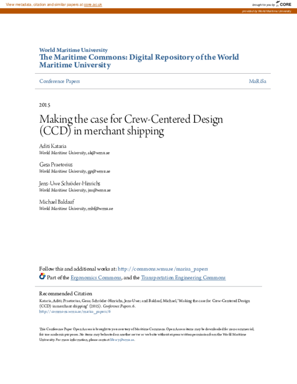 (PDF) Making the case for Crew-Centered Design (CCD) in merchant shipping