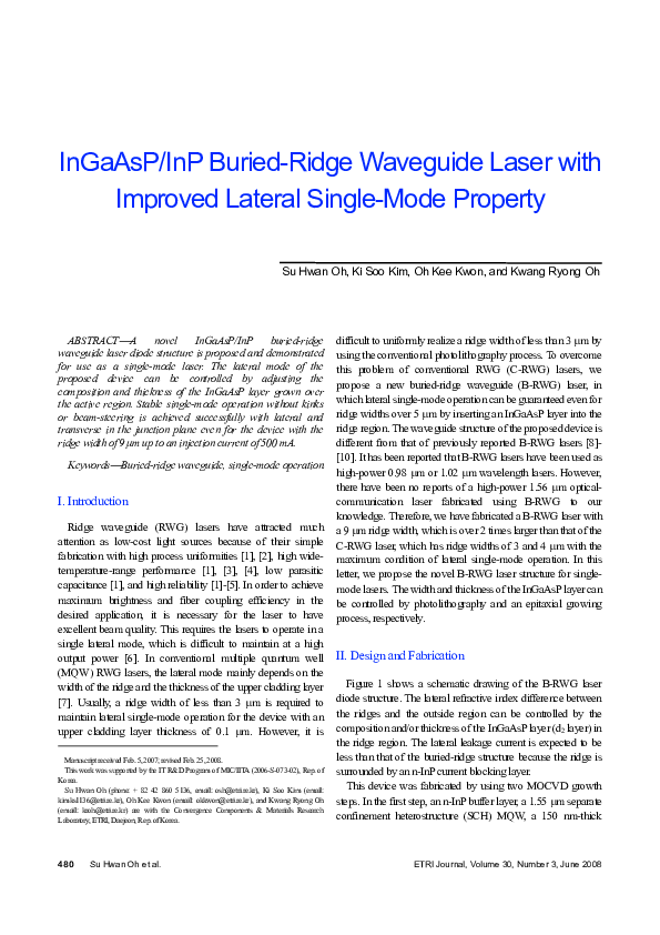 (PDF) InGaAsP/InP Buried-Ridge Waveguide Laser with Improved Lateral Single-Mode Property