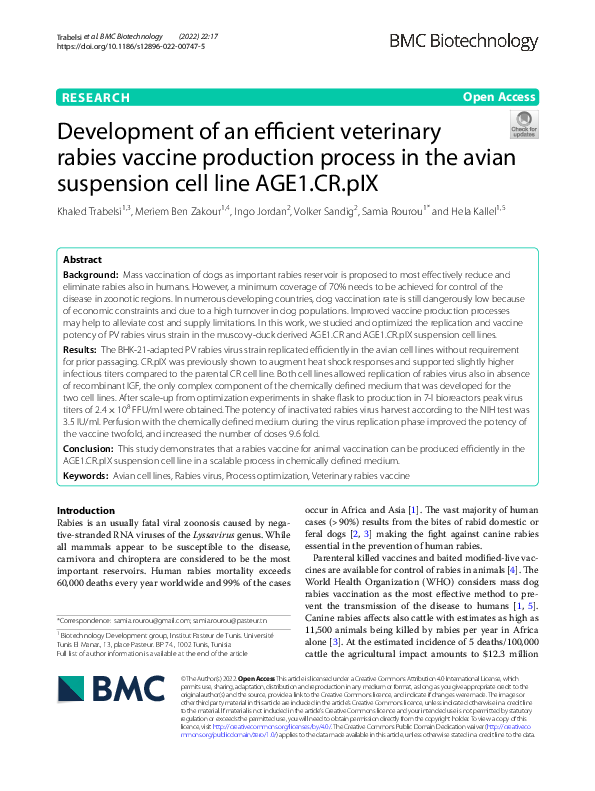 (PDF) Development of an efficient veterinary rabies vaccine production ...