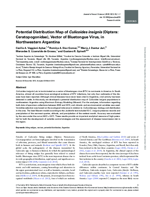 (PDF) Potential Distribution Map of Culicoides insignis (Diptera ...