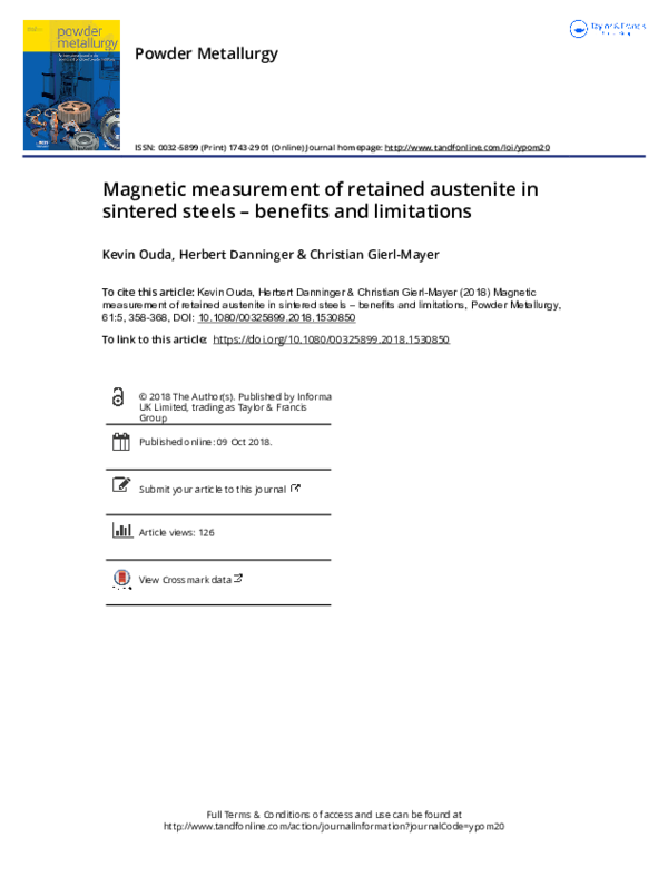 (PDF) Magnetic measurement of retained austenite in sintered steels ...