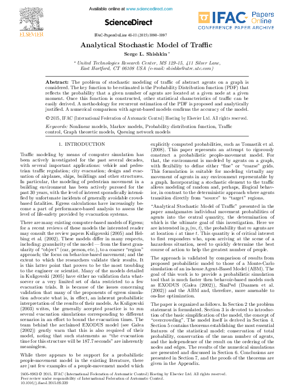(PDF) Analytical Stochastic Model of Traffic
