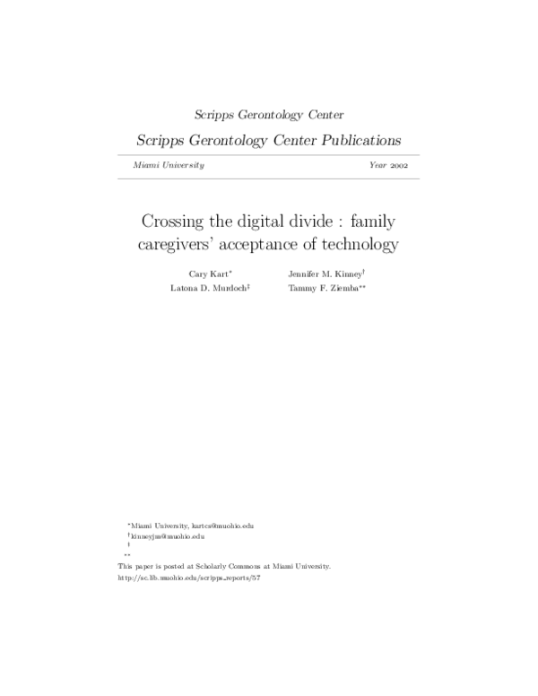 (PDF) Crossing the digital divide : family caregivers' acceptance of ...