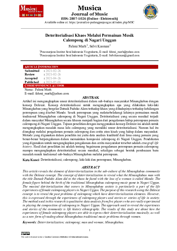 (PDF) Deteritorialisasi Khaos Melalui Permainan Musik Calempong di ...