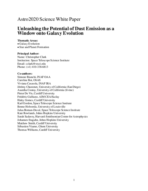 (PDF) Astro2020 Science White Paper: Unleashing the potential of dust ...