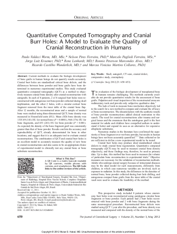 (PDF) Quantitative Computed Tomography and Cranial Burr Holes