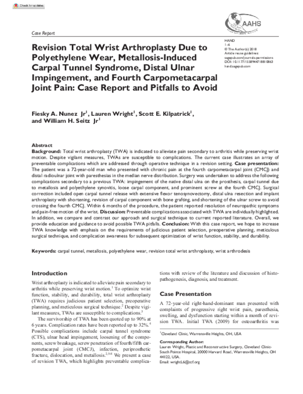 (PDF) Revision Total Wrist Arthroplasty Due to Polyethylene Wear ...