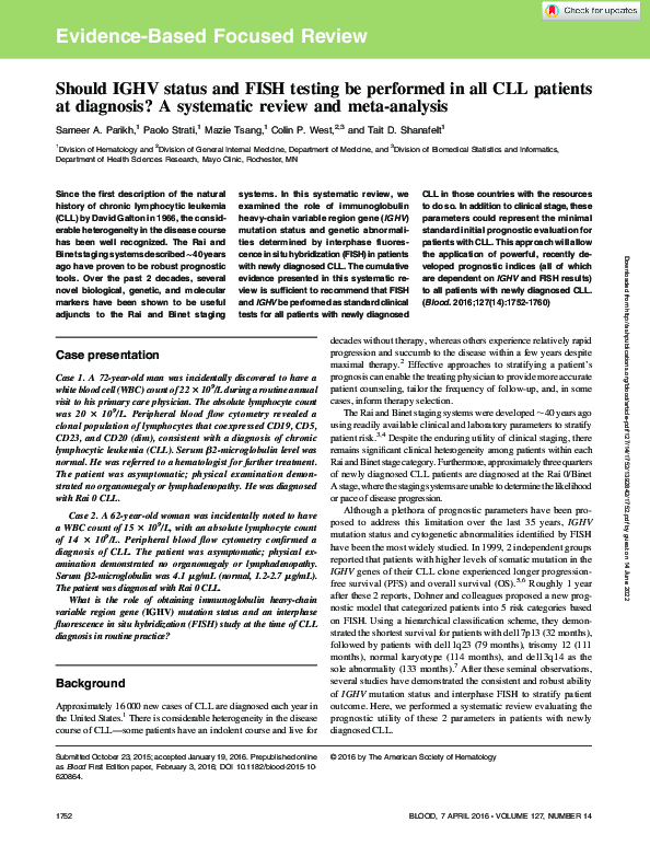 (PDF) Should IGHV status and FISH testing be performed in all CLL ...