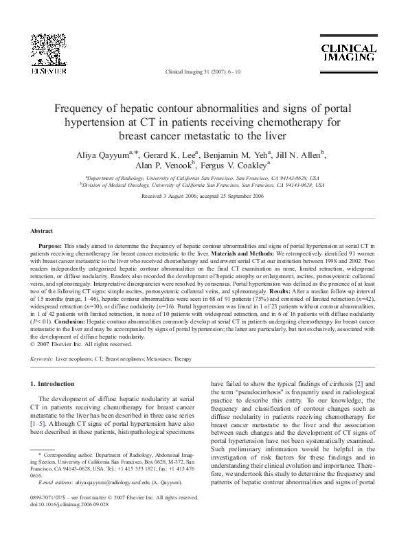 (PDF) Frequency of hepatic contour abnormalities and signs of portal ...