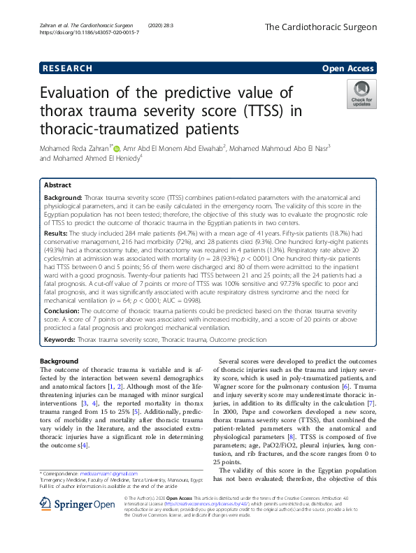 (PDF) Evaluation of the predictive value of thorax trauma severity ...