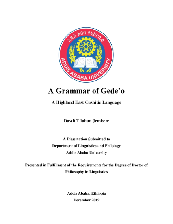 (PDF) A Grammar of Gede'o A Highland East Cushitic Language