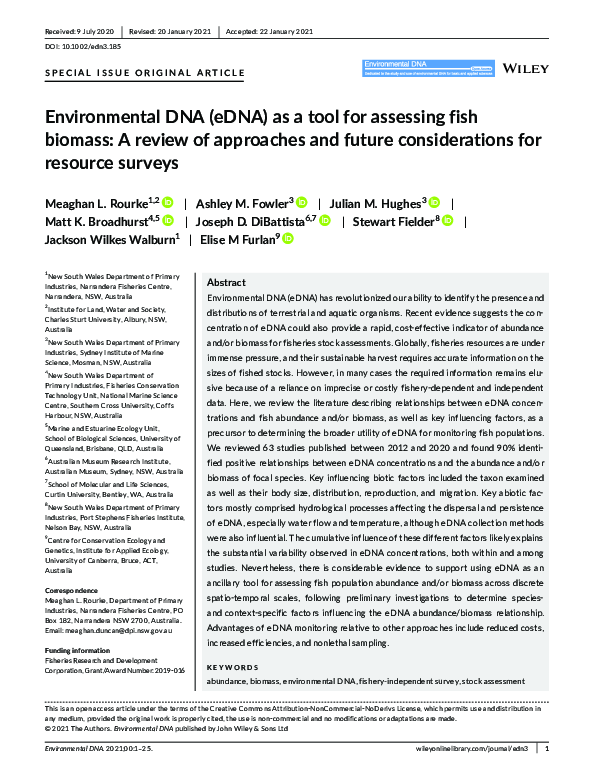 (PDF) Environmental DNA (eDNA) as a tool for assessing fish biomass: A ...