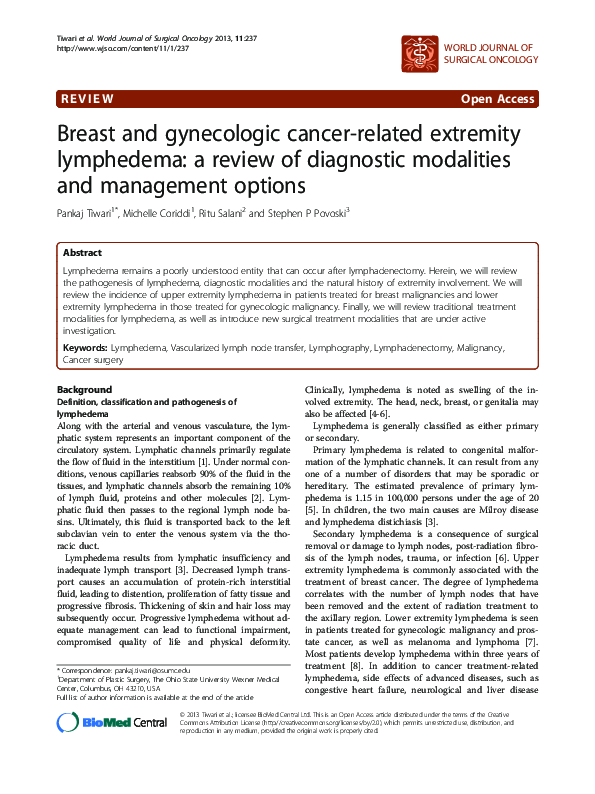 (PDF) Breast and gynecologic cancer-related extremity lymphedema: a ...