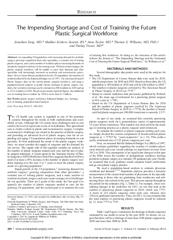 (PDF) The Impending Shortage and Cost of Training the Future Plastic ...