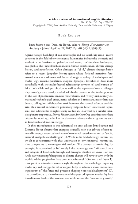 (PDF) Imre Szeman and Dominic Boyer, eds. Energy Humanities: An ...