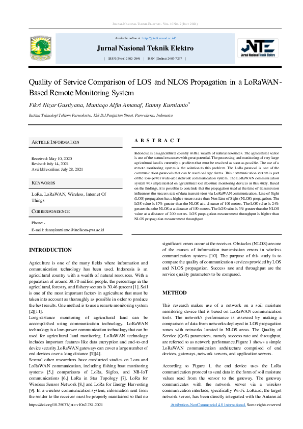 (PDF) Quality of Service Comparison of LOS and NLOS Propagation in a LoRaWAN-Based Remote ...