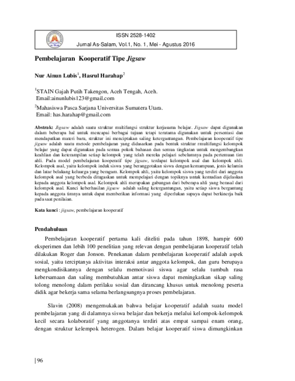 (PDF) Pembelajaran Kooperatif Tipe Jigsaw
