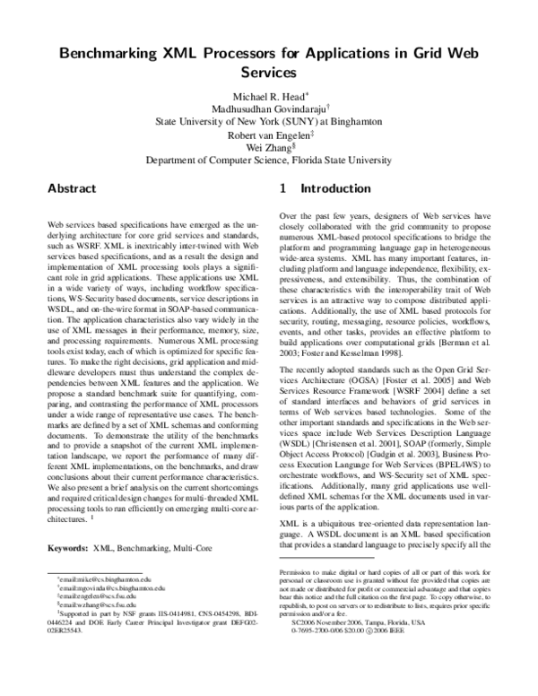 (PDF) Benchmarking XML Processors for Applications in Grid Web Services | Michael Head ...