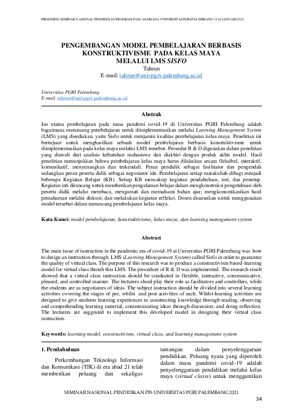 (PDF) Pengembangan Model Pembelajaran Berbasis Konstruktivisme Pada Kelas Maya Melalui LMS Sisfo