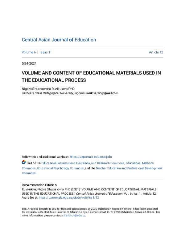 (PDF) Volume and Content of Educational Materials Used in the ...