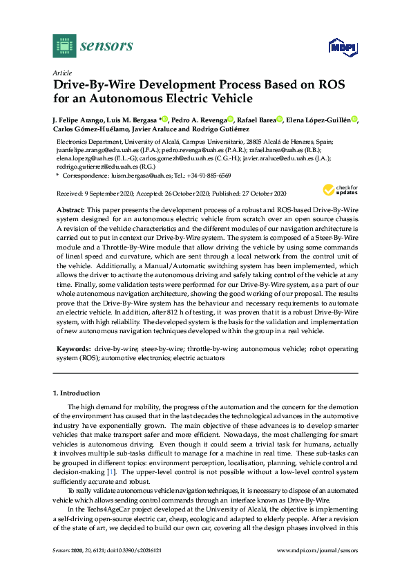 (PDF) Drive-By-Wire Development Process Based on ROS for an Autonomous Electric Vehicle