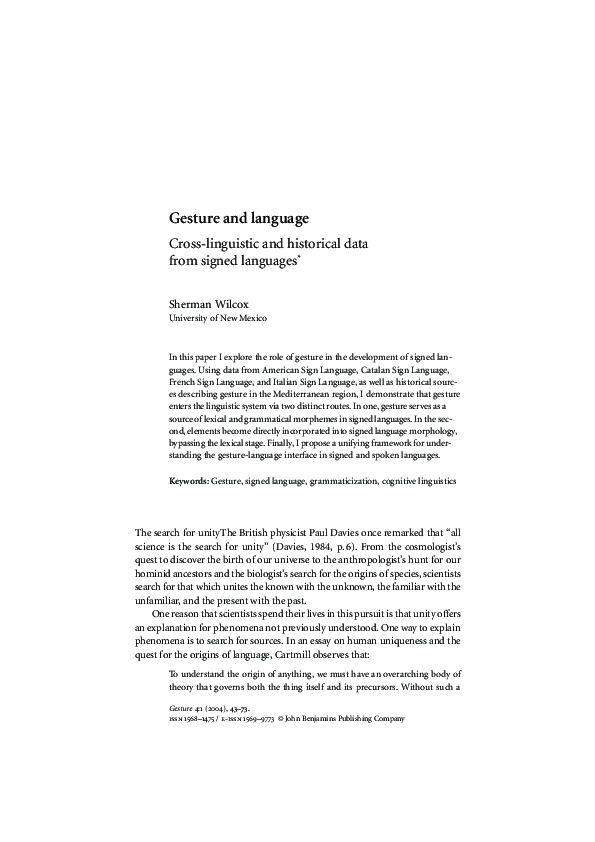 (PDF) Gesture and language