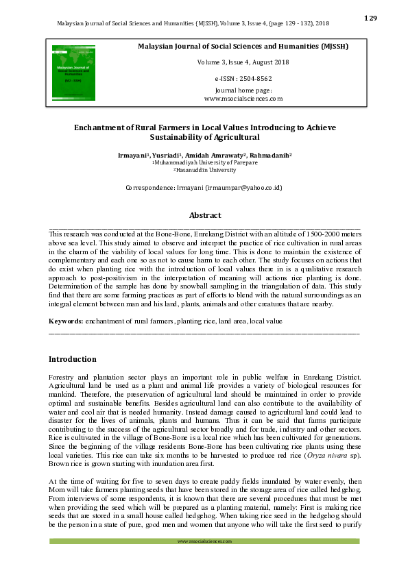 (PDF) Enchantment of Rural Farmers in Local Values Introducing to ...