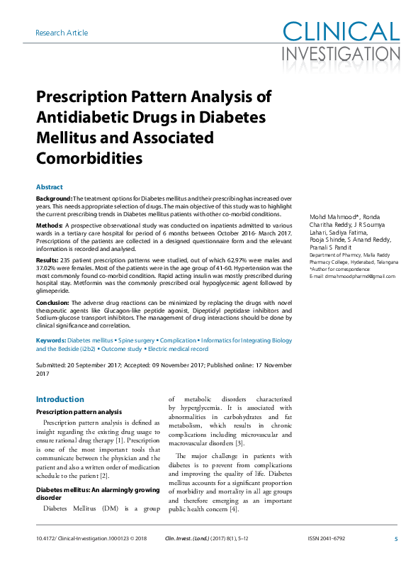 (PDF) Prescription Pattern Analysis of Antidiabetic Drugs in Diabetes ...
