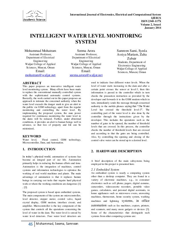 (PDF) Intelligent Water Level Monitoring System