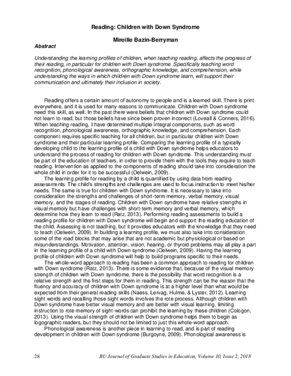 (PDF) Reading: Children with Down Syndrome