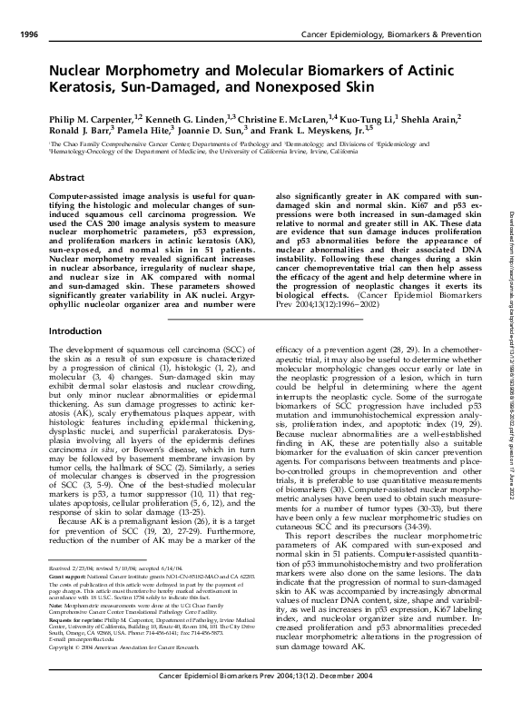 (PDF) Nuclear Morphometry and Molecular Biomarkers of Actinic Keratosis ...