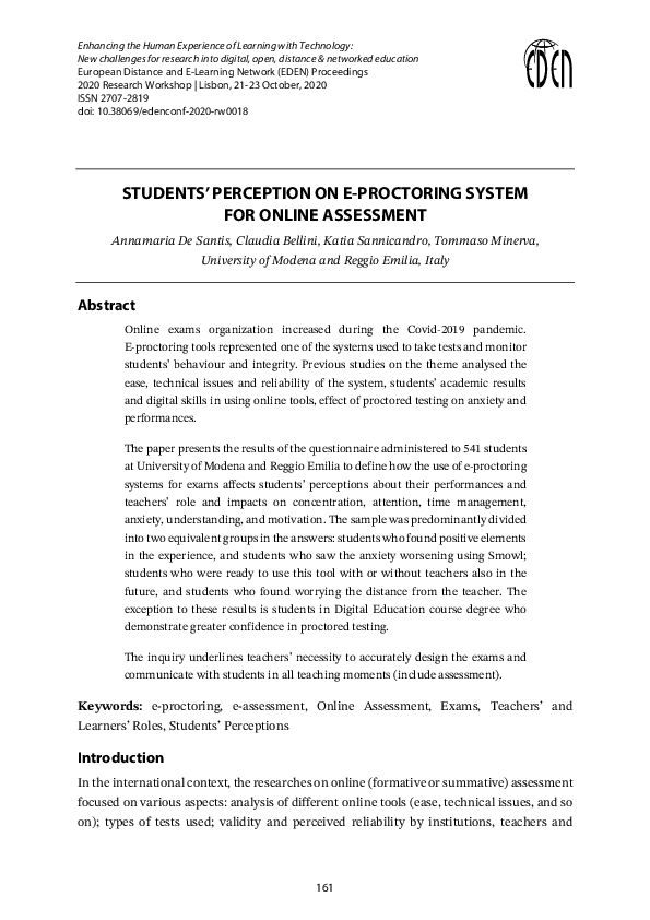 (PDF) Students’ Perception on E-Proctoring System for Online Assessment