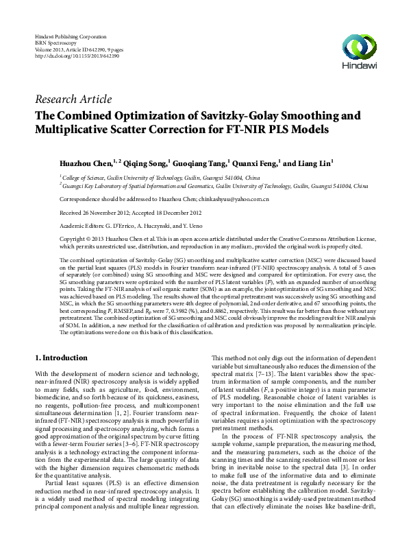 (PDF) The Combined Optimization of Savitzky-Golay Smoothing and ...